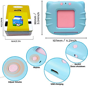 Educational Toddler Toy Flashcards Device,WONFAST 112PCS Double-Sided Illustrations Words Audible Preschool Learning Flash Cards Reader for Kids Boys Girls Birthday Christmas Children Gifts (Blue-1)