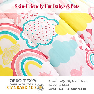 Sonive Girls Twin Comforter Set, Breathable, 5 Pieces with 1 Comforter(66"x90"), 1 Fitted Sheet, 1 Flat Sheet, 1 Pillow Sham, 1 Pillowcase Gift Choice, Rainbow Unicorn