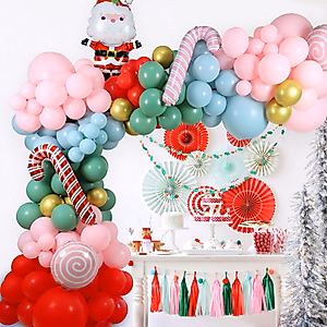 Christmas Balloon Garland Arch Kit, 140Pcs Christmas Balloons with Cane Candy Foil Balloons for Christmas Party Decorations Xmas New Year Birthday Party Supplies