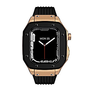 VEVEL For Apple Watch Band Series 8 45mm Women Alloy Watch Case Strap 44mm 42mm Metal Frame Modification Mod Kit Accessories For IWatch Series 8 7 6 5 4 SE Cover (Color : Black rose gold 2, Size : 4