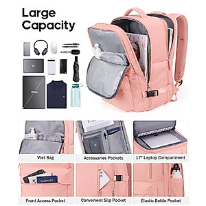 Bagsure Large Travel Backpack for Women Men, 45L Expandable Carry On Backpack, 17 Inch Laptop Backpack Waterproof College Business, Flight Approved