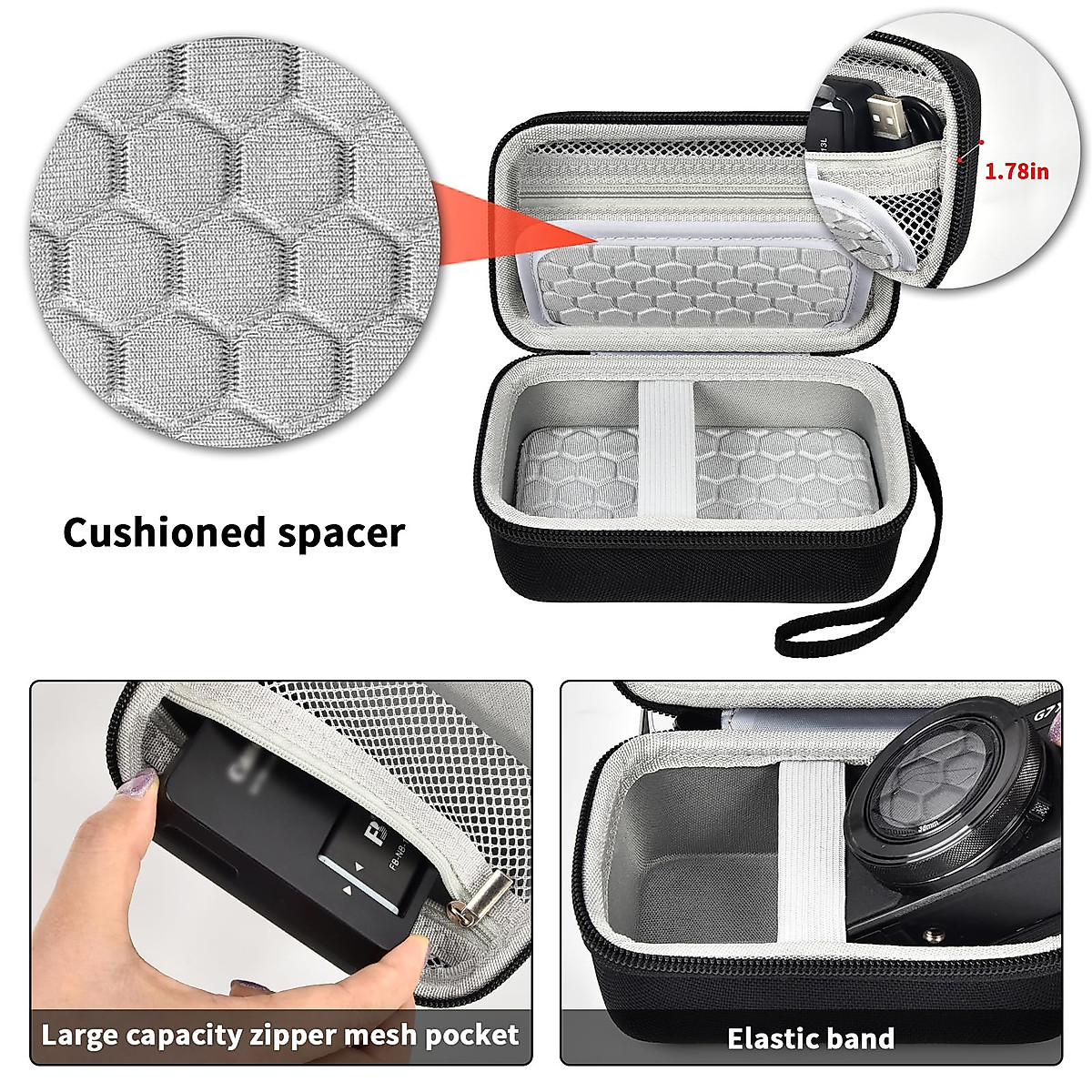 Comecase Digital Camera Carrying Case Compatible with CAMKORY/for VAHOIALD/for Canon PowerShot G7X/ for Kodak Pixpro/for Sony DSCW800 Compact Small Camera Storage Bag for Boys Girls Kids - Black