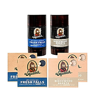 Dr. Squatch Manly Soap and Deodorant Variety Pack - Handmade with Organic Oils, Aluminum-Free - Birchwood Breeze and Fresh Falls