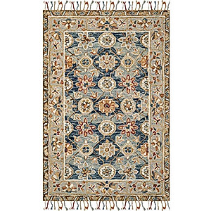 SAFAVIEH Aspen Collection 5' x 8' Grey / Navy APN110A Handmade Boho Braided Tassel Wool Area Rug