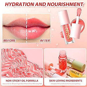 BANGFENG Big Brush Head Lip Glow Oil Plumping Tint, Tinted Lip Balm Transparent Lip Care, Moisturizing Non-sticky Fresh Shiny Texture Lip Oil - Strawberry (Pink)