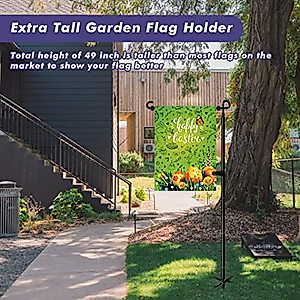 Funtife Outdoor Garden Flag Stand Holder Pole 49 inch Tall with 5 Prong Base, Metal Flagpole Kit yard Sign Stake Fits 12 x 18 Small Flags Décor for Outside House in Ground, Black