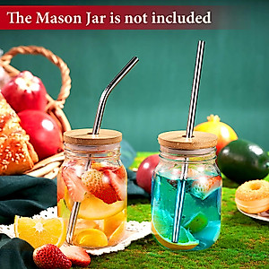 6 Pack Bamboo Lids Mason Jar Lids with Straw Hole 70 mm Regular Mouth Wood Lids for Mason Jars with 4 Pieces Reusable Stainless Steel Straws, Cleaning Brush and Bag (Simple Style)