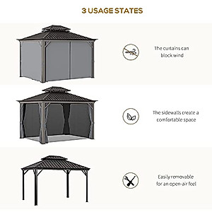 Outsunny 10' x 12' Hardtop Gazebo Canopy with Galvanized Steel Double Roof, Aluminum Frame, Permanent Pavilion Outdoor Gazebo with Netting and Curtains for Patio, Garden, Backyard, Deck, Lawn, Gray