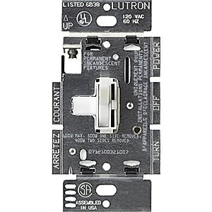 Lutron Toggler Incandescent 600-Watt Single-Pole/3-Way Dimmer Switch, TG-603PH-WH, White