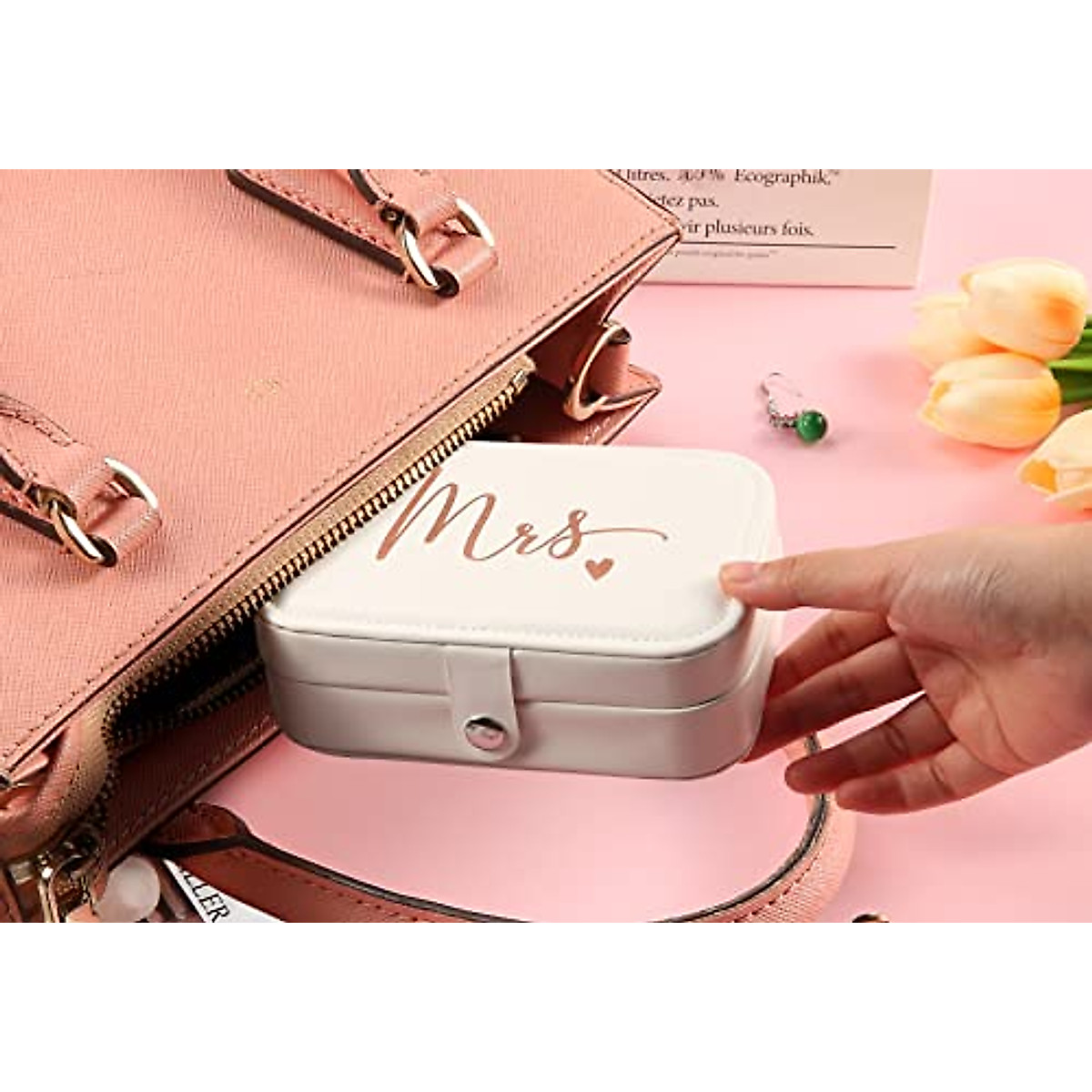 Mrs Travel Jewelry Box Gift-Plush Velvet Trinkets Storage Organizer Case-Miss to Mrs Gift-Wedding Gift for Bride-Mrs Gift-Bridal Shower Gift for Bride-Bachelorette Party Gift for Bride-Rose Golden