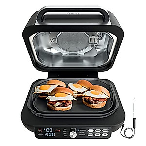 Ninja IG651 Foodi Smart XL Pro 7-in-1 Indoor Grill/Griddle Combo, use Opened or Closed, with Griddle, Air Fry, Dehydrate & More, Pro Power Grate, Flat Top Griddle, Crisper, Smart Thermometer, Black (Renewed)