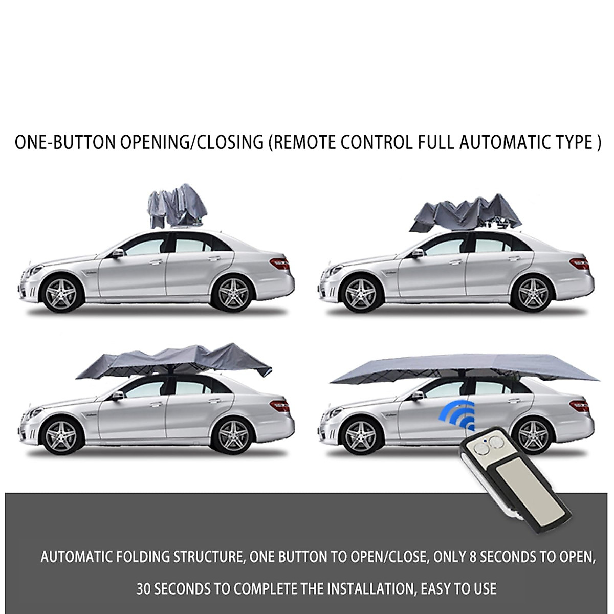 Fully Automatic Car Tent, Folding Carport, Removable Car Awning Cover, Car Umbrella Sun Protection with Remote Control for Outdoor, Camping, Gray, 165in