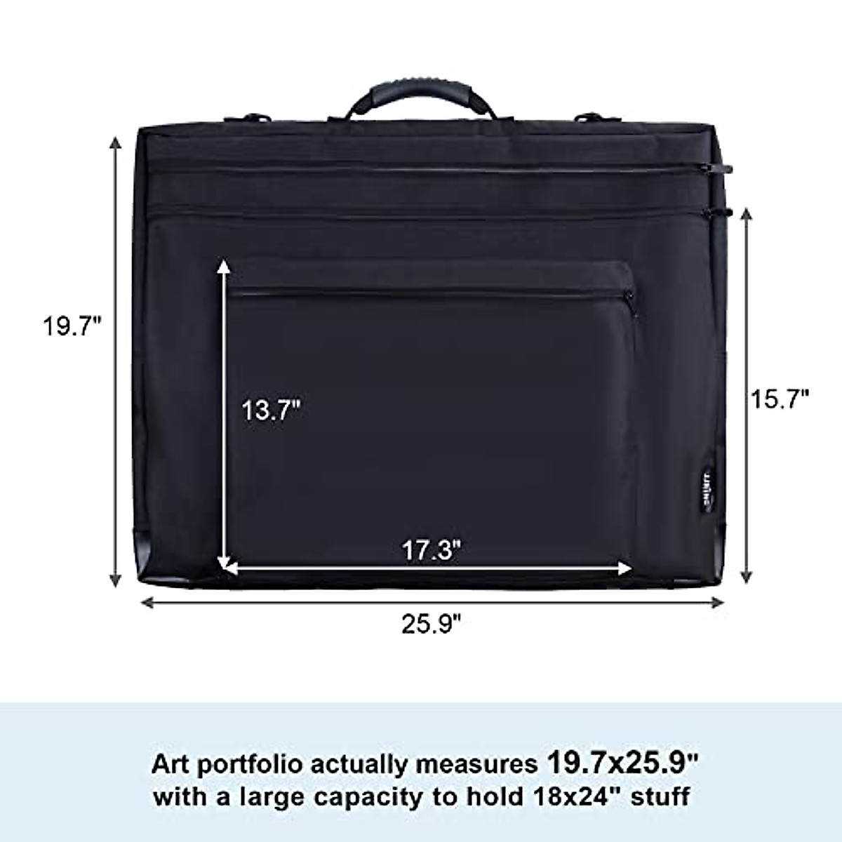 JJRING 18x24 Art Portfolio Tote Bag - Large Carrying Storage Case with Handle & Adjustable Shoulder Strap, Portfolio Folder for Artwork, Posters, Canvas, Drawing Boards