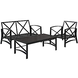 Crosley Furniture Kaplan 3-Piece Outdoor Loveseat Patio Furniture Set, Conversation Sets for Porch, Deck, Oiled Bronze with Mist Cushions