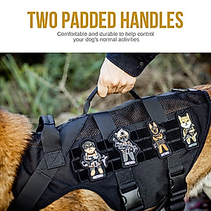 OneTigris No Pull Tactical Dog Harness for Medium Dog, Aire Mesh Dog Vest Harness, Breathable Military Dog Molle Vests with Handles, Service Dog Vest for Walking Hiking Training (M, Black)