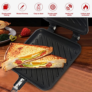 GEZICHTA Grilled Sandwich Panini Maker Mini Waffle Maker Panini Hot Sandwich Maker Pan Nonstick Double Sided Frying Pan Home Kitchen Breakfast Machine