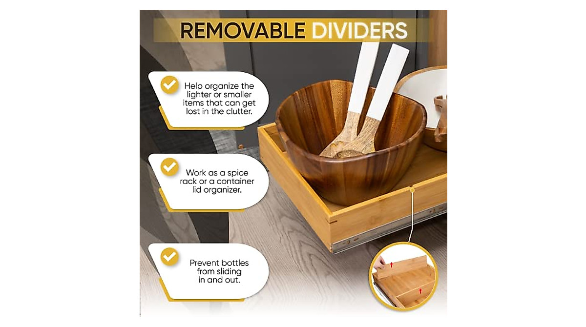 Fabsome Sliding Bamboo Cabinet Organizer - Kitchen & Pantry