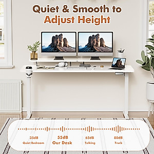 JUMMICO Electric Standing Desk, Adjustable Height Desk 63 x 24 Inch with Monitor Stand, Home Office Computer Desk (White)