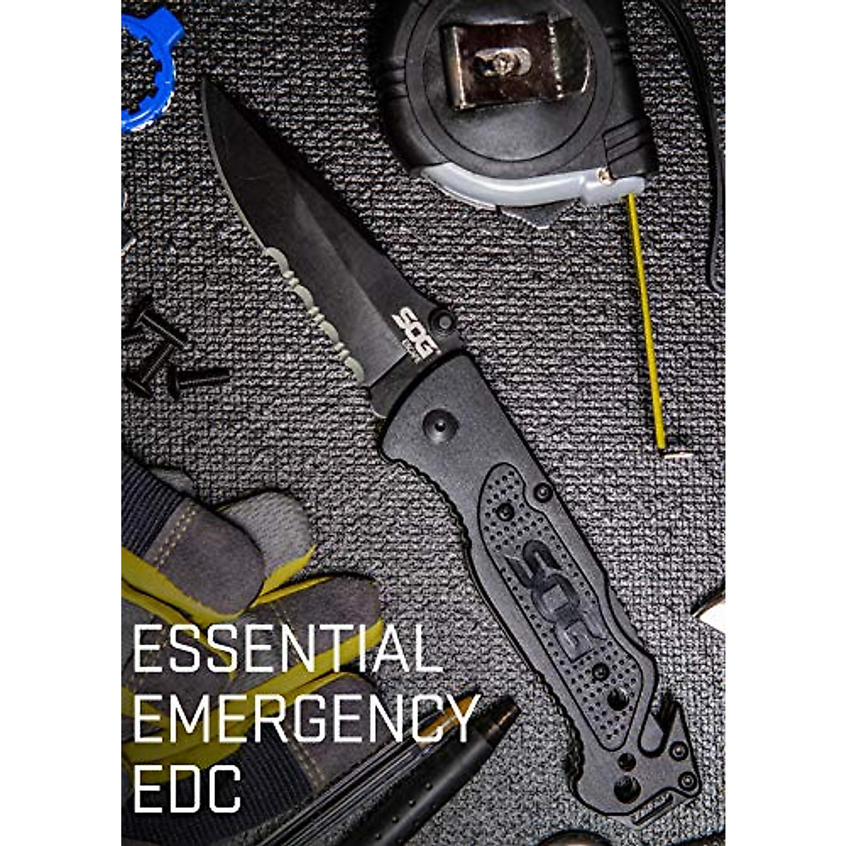 SOG Escape Tactical Folding Knife- 3.4 Inch Serrated Edge Blade Emergency Pocket Knife with Glass Breaker, Wire Stripper and Line Cutter Blades-Black (FF25-CP)