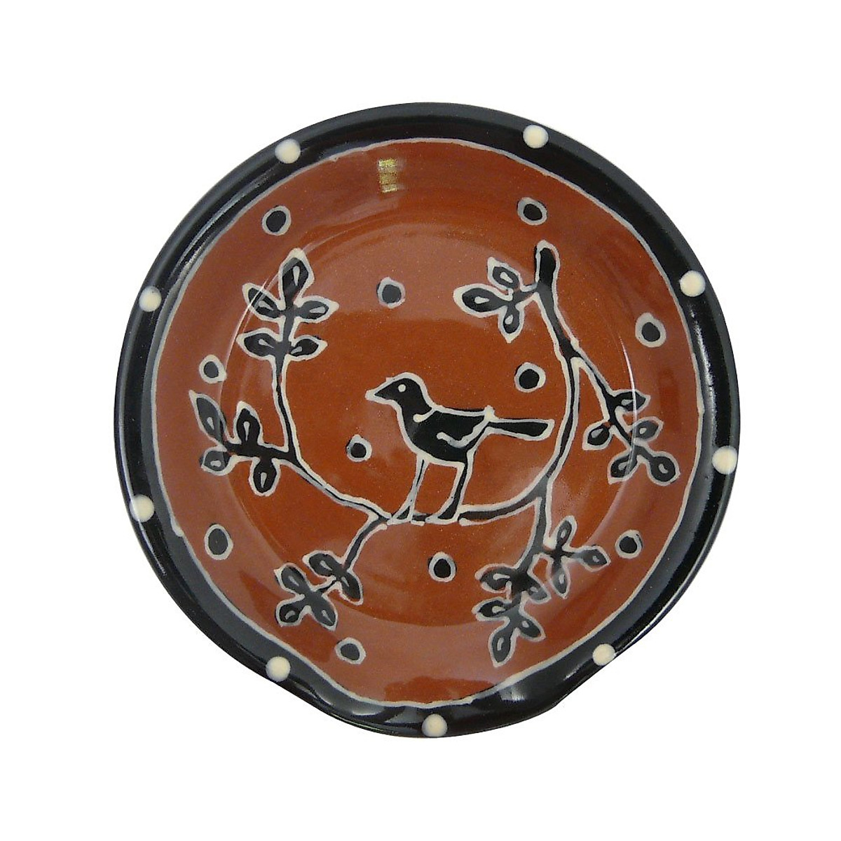 American Made Terracotta Pottery Kitchen Spoon Rest, Blackbird Motif