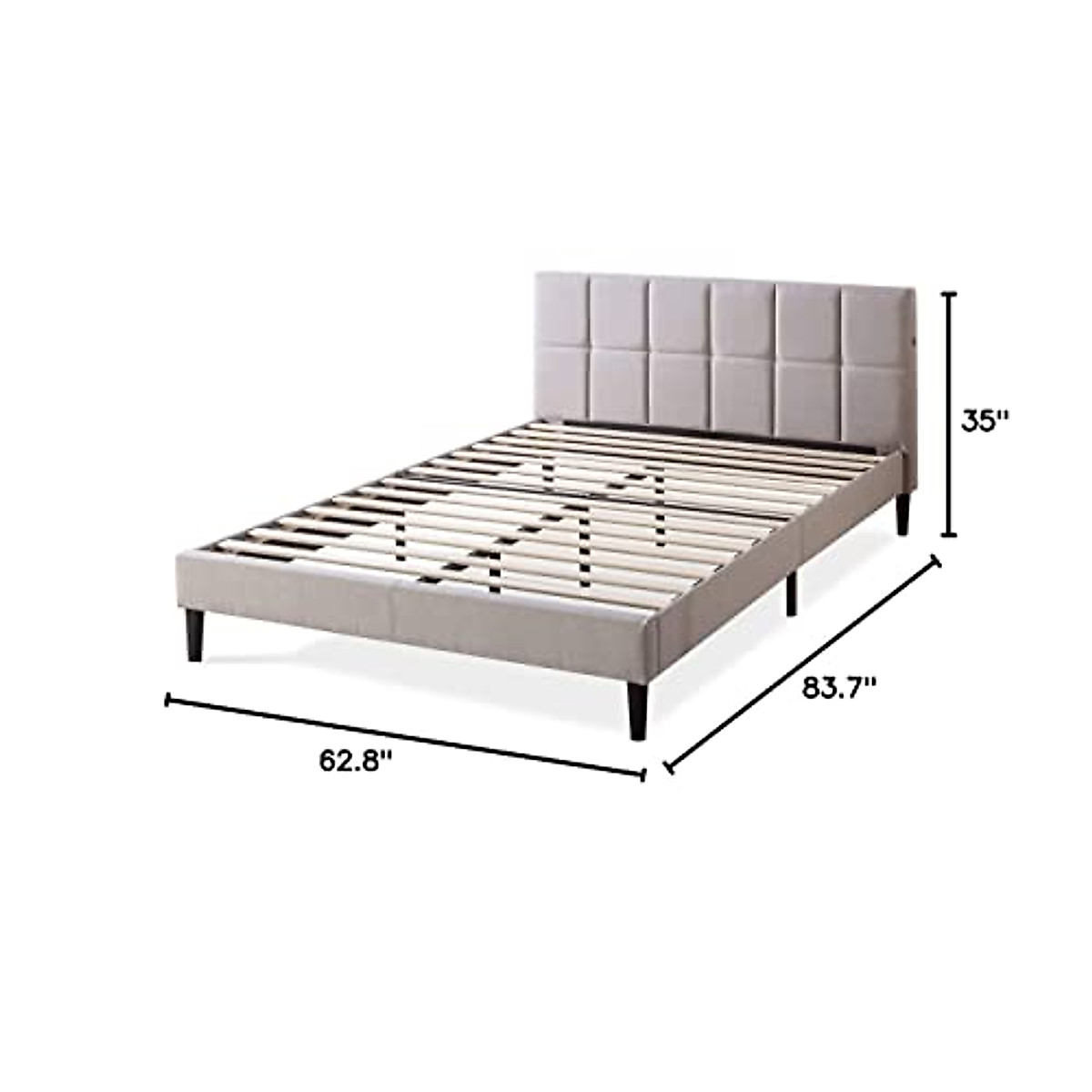 ZINUS Lottie Upholstered Platform Bed Frame with Short Headboard and USB Ports / Mattress Foundation / Wood Slat Support / No Box Spring Needed / Easy Assembly, Beige, Queen