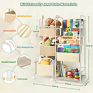 Ekero Kids Bookshelf and Toy Storage, Montessori Bookshelf, 4-Tier Baby Toddler Book Shelves, Bookshelf for Kids with Toy Storage Organizer, Book Shelf for Kids Rooms Nursery Playroom Classroom