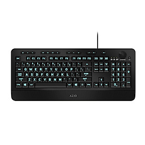 Azio Vision Backlit Computer Keyboard - Wired USB Keyboard with LARGE PRINT keys and 5 Interchangeable Backlight Colors (KB506)