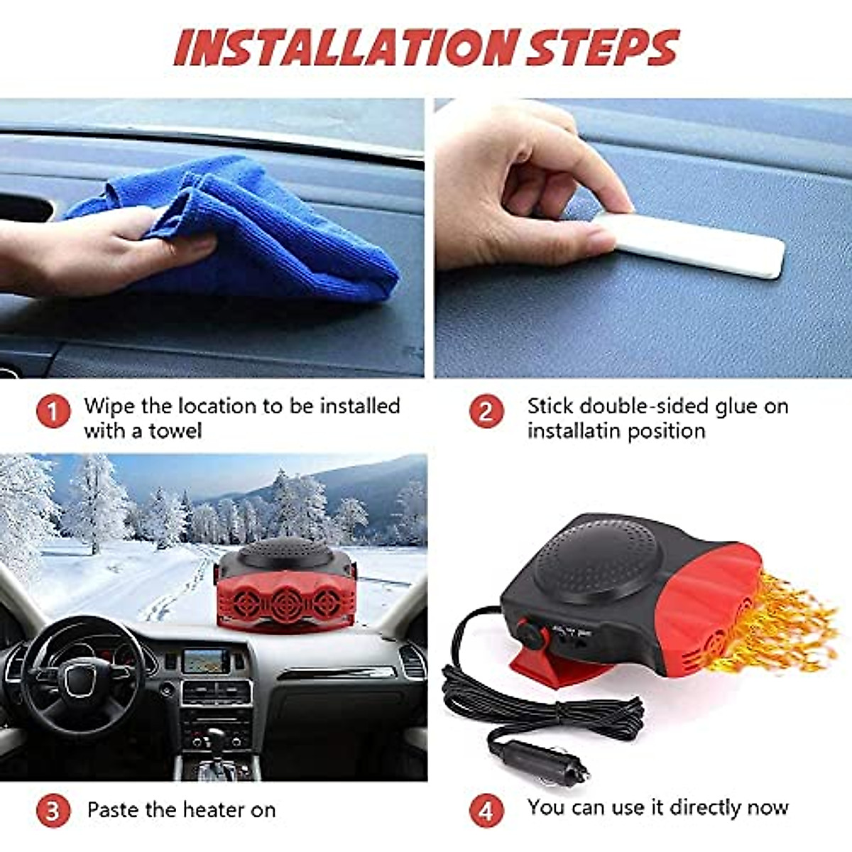 Car Heater 12V Fast Heating Defrost Defogger, That Plug into Cigarette Lighter Portable Automobile Heater Electronic Vehicle Heater Handheld Windscreen Fan 2 in 1 for All Cars