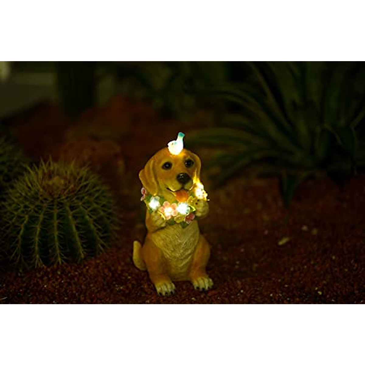 Pohabery Dog Garden Statue Dog Statue Solar Dog and Butterfly LED Lights Figurine Outdoor Decoration for Patio Yard Lawn