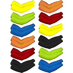 Bememo 12 Pairs Unisex UV Protection Sleeves Long Arm Sleeves Cooling Sleeves Arm Cover Sleeves(Bright Colors, Ice Silk)