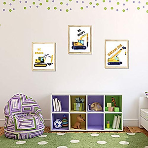 OOTSR 6 PCS Construction Trucks Wall Art Print, Inspirational Quote Canvas Print for Boys Game Room Decor, Playroom, Rec Room Poster, Vehicle Prints,(Unframed, 20 X 25CM)