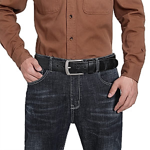 BELTER Mens Belts for Jeans Leather Belt Casual Belt Full Grain Leather Work Belts with Gift Box (Black, 38"-40" Waist)