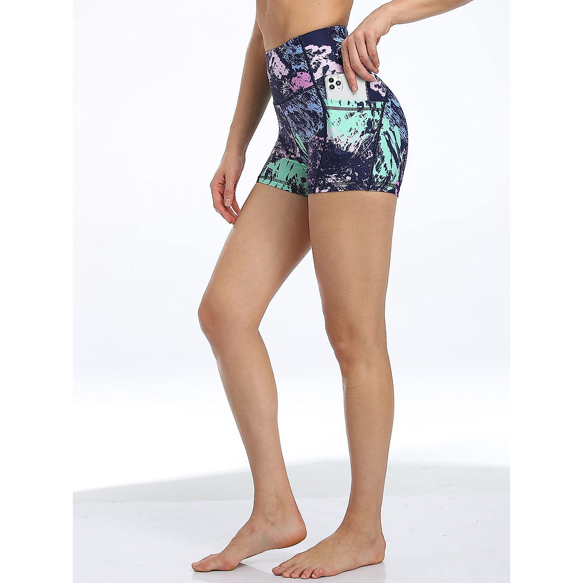 CADMUS Women's High Waist Yoga Shorts Spandex Running Side Pockets,3 Pack,16#,Dark Green & Navy & Wine Red,Medium