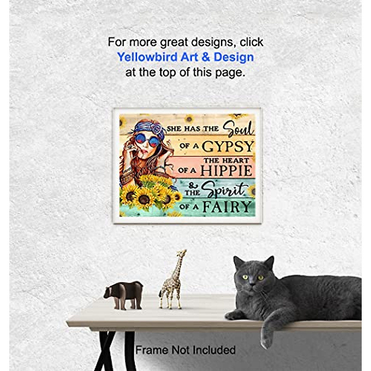 Hippie Inspirational Positive Quotes Wall Decor - Boho Encouragement Gifts for Women - Motivational Wall Art Poster - Bohemian Rustic Country Sunflower Decoration - Girls Teens Bedroom Home Office