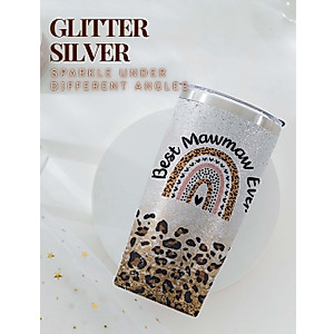 Onebttl Mawmaw Gifts from Granddaughter, Grandson, Insulated Stainless Steel Wine Tumbler with Lid and Straw, for Grandma on Mother's Day, Birthday, Christmas, Best Mawmaw Ever, Glitter Silver, 20 oz