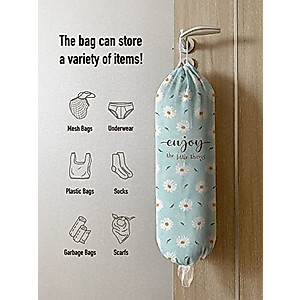 Hglian Flowers Grocery Bag Holder Dispenser Wall Mount Plastic Bag Holder Garbage Shopping Trash bags Storage Organizer,Cute Daisy Kitchen Décor, Gifts for Women Mom Wife-Teal