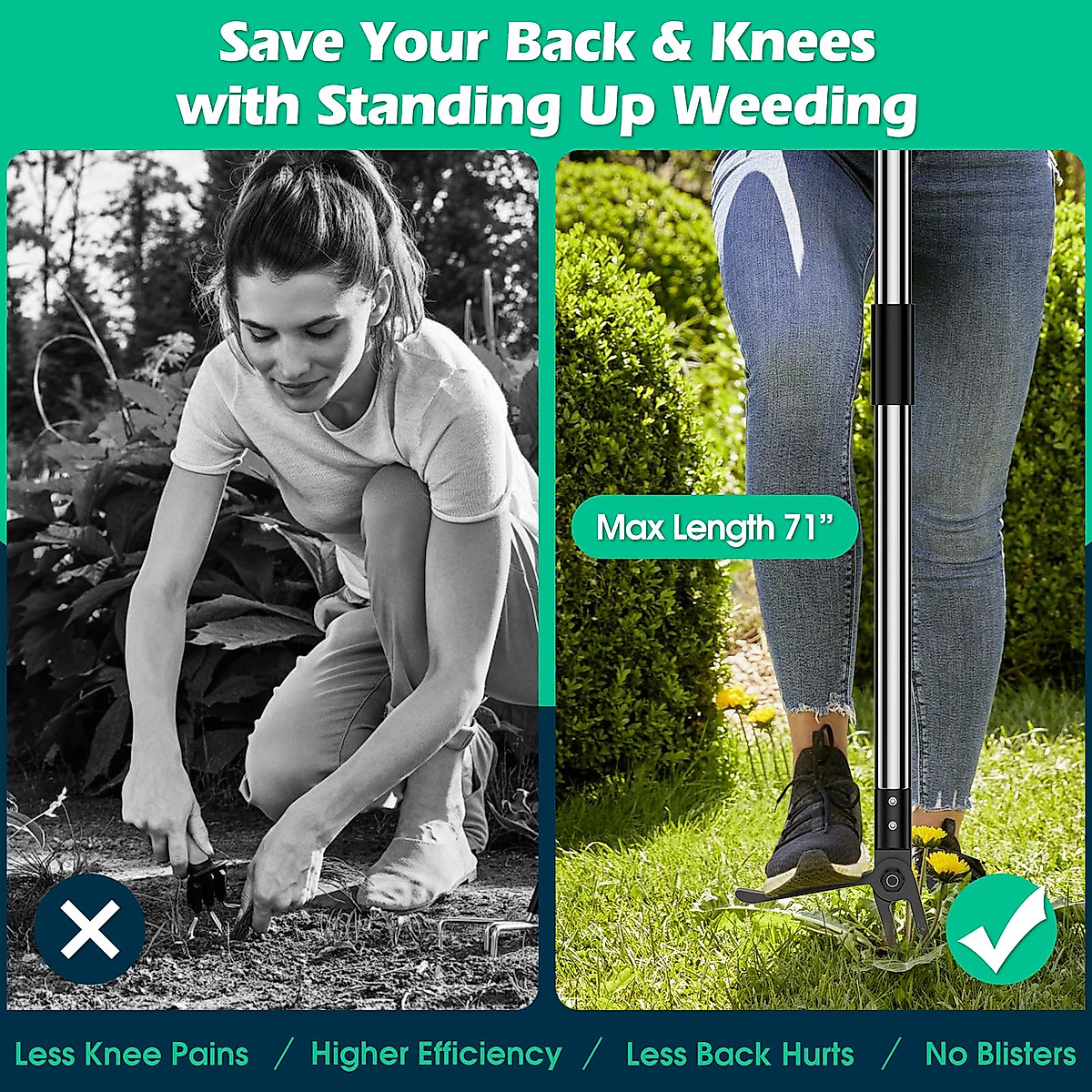 Lilyvane Weed Puller Tool,71inch Adjustable Stand Up Weed Puller Long Handle,Stand Dandelion Digger Puller, Ergonomic Standing Weeding Puller Tool Weed Picker for Garden Lawn Farmland Yard