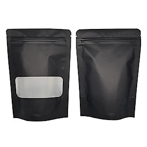 50 Pieces Stand Up Food Storage Pouchs with Transparent Window Resealable Zip Lock Smell Proof Bags for Food Storage (Black)