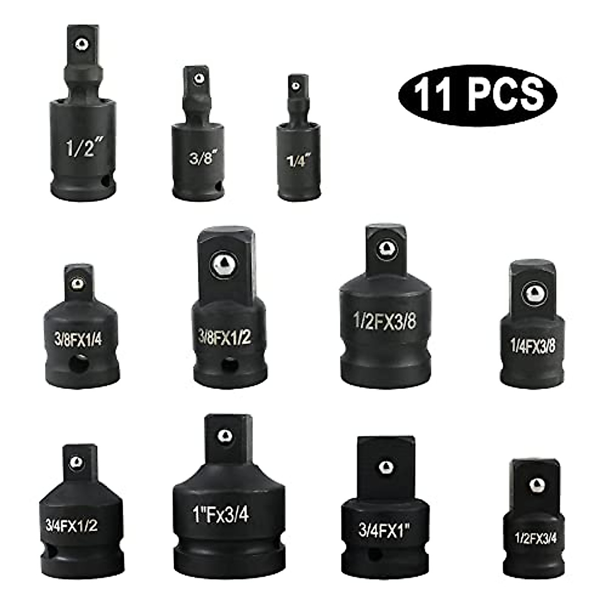 TR TOOLROCK 11pcs Impact Adapter and Reducer Set and Universal Joint Swivel Socket Adapter Set, 1/4" 3/8" 1/2" 3/4" Drive Socket Adapter Set with Durable Case