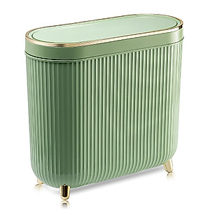 Supteron Bathroom Trash Can with Lid 3.2 Gallon Narrow Trash Can Small Plastic Trash Bin 12 Liter with Press Type Lid for Bedroom Bathroom, Mint Green