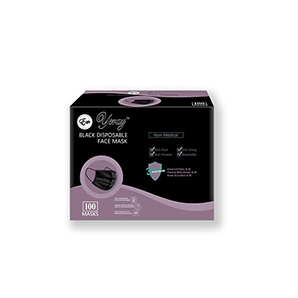 Em Yeraz 100 Disposable Black Face Mask Filter Protection Face Mask,Breathable Men Women and Teens