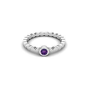 MOONEYE 925 Sterling Silver 3mm Round Amethyst Ring February Birthstone Stackable Fine Jewelry Ring For Women (Sterling Silver, 9)