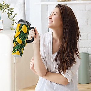 Selerdon 40 oz Tumbler Mangos with Handle and Straw Lid Vacuum Stainless Steel Insulated Water Bottle Travel Mug Car Cup Holder Friendly BPA Free for Gym Travel Office