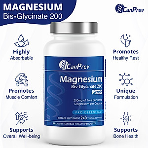 CanPrev Magnesium Bisglycinate (240 Count (Pack of 1), 200mg - Gentle)