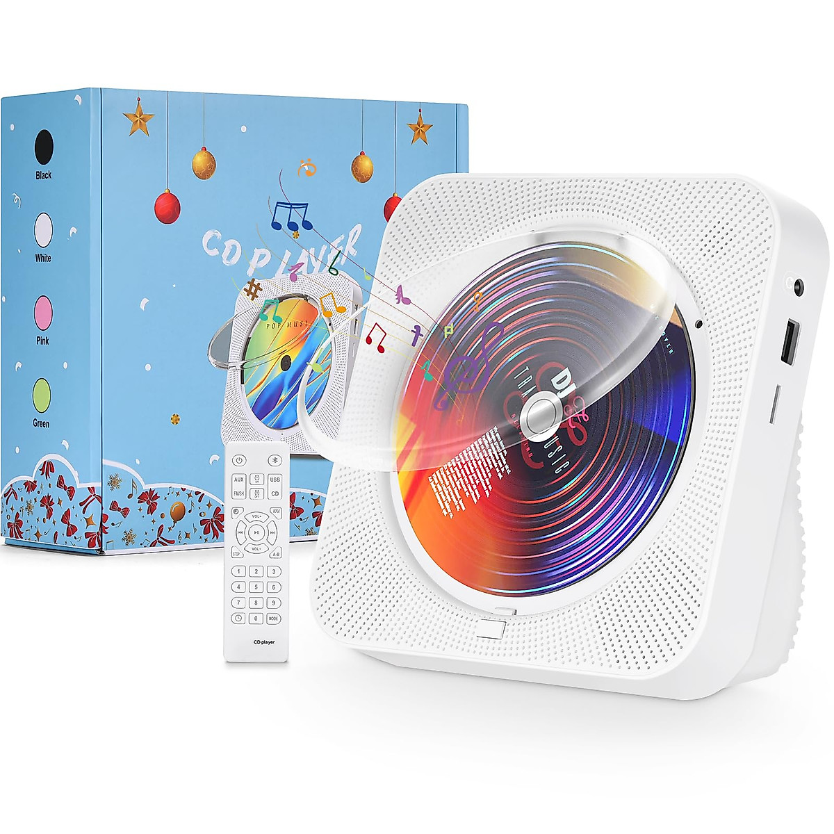 AONCO Portable Desktop CD Player with Speakers, Home Bluetooth CD Player, Remote Control, LED Displays, Support CD/Bluetooth 5.1/FM/U Disk/AUX/Sleep Timer/Repeat