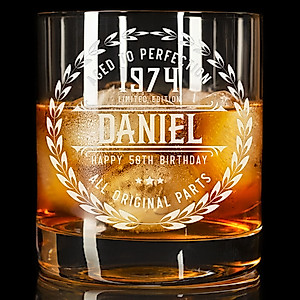 50th Birthday Gifts for Men - Personalized Whiskey Glass - Old Fashioned Funny Novelty 50 Year Old Man Gift Ideas - 50th Decorations for Dad, Husband, Friend - 50th Birthday Present for Him 1974 Gift