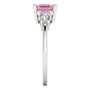 1.62ct SQ Emerald cut 3 stone Solitaire Pink Simulated Diamond Designer Anniversary Bridal Engagement Ring 14k White Gold 6