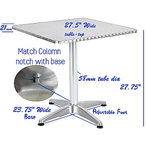 BTEXPERT Indoor Outdoor 27.5" Square Restaurant Table for Patio Stainless Steel Silver Aluminum Furniture with Base Set of 2