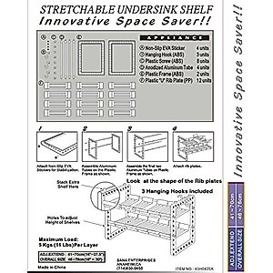 Our under sink storage shelf creates organization space, can custom fit both height and width, goes around pipes, and gets you organized