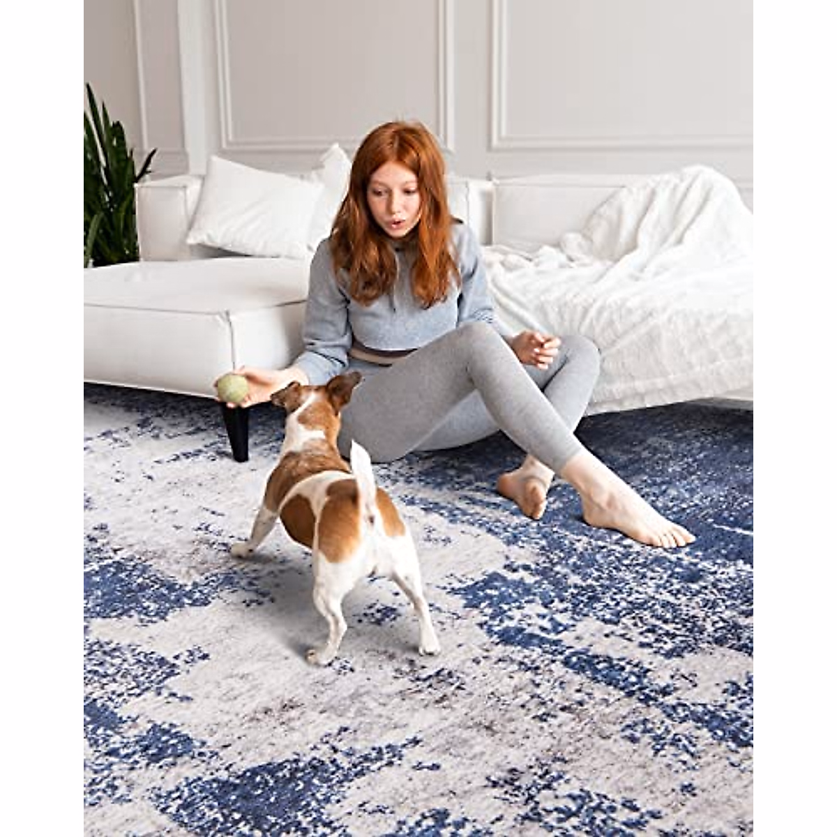 Area Rug Living Room Rugs: 5x7 Large Soft Indoor Carpet Modern Abstract Decor Rug with Non Slip Rubber Backing for Under Dining Table Nursery Home Office Bedroom Blue